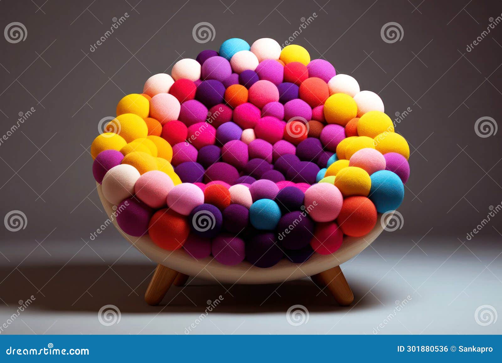 A Colorful Designer Armchair Made of Colorful Soft Balls.10 Stock ...