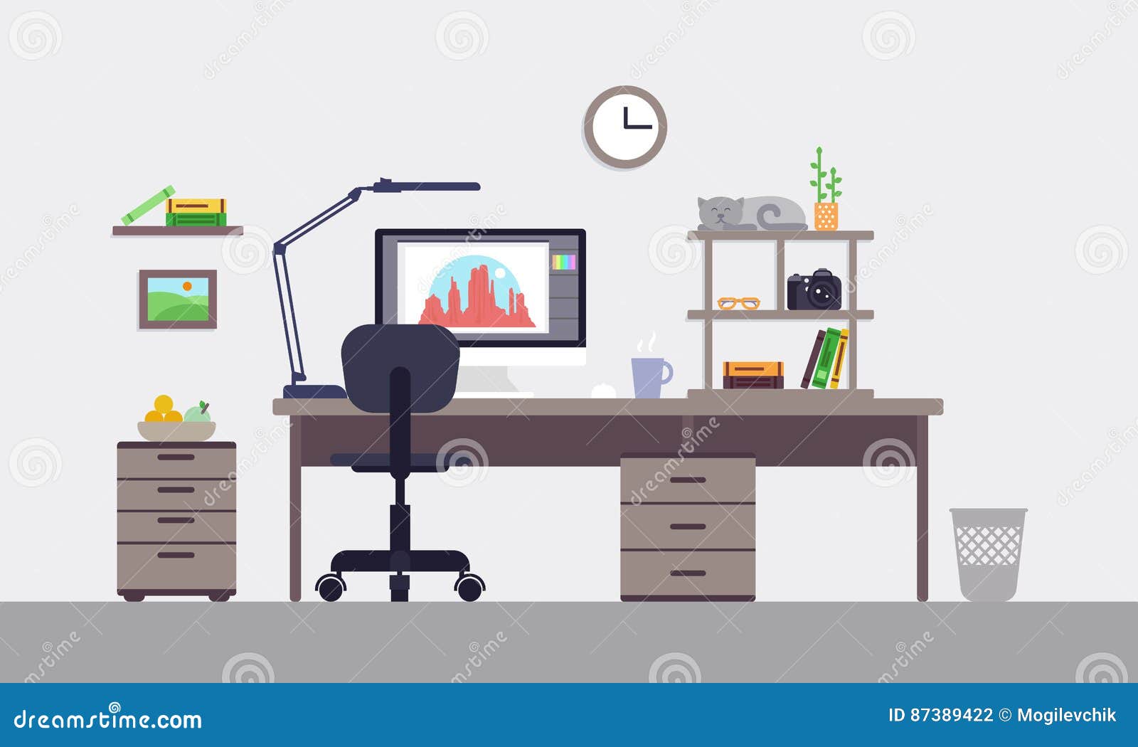 Colorful Designer Workspace Concept Stock Vector - Illustration of lamp ...