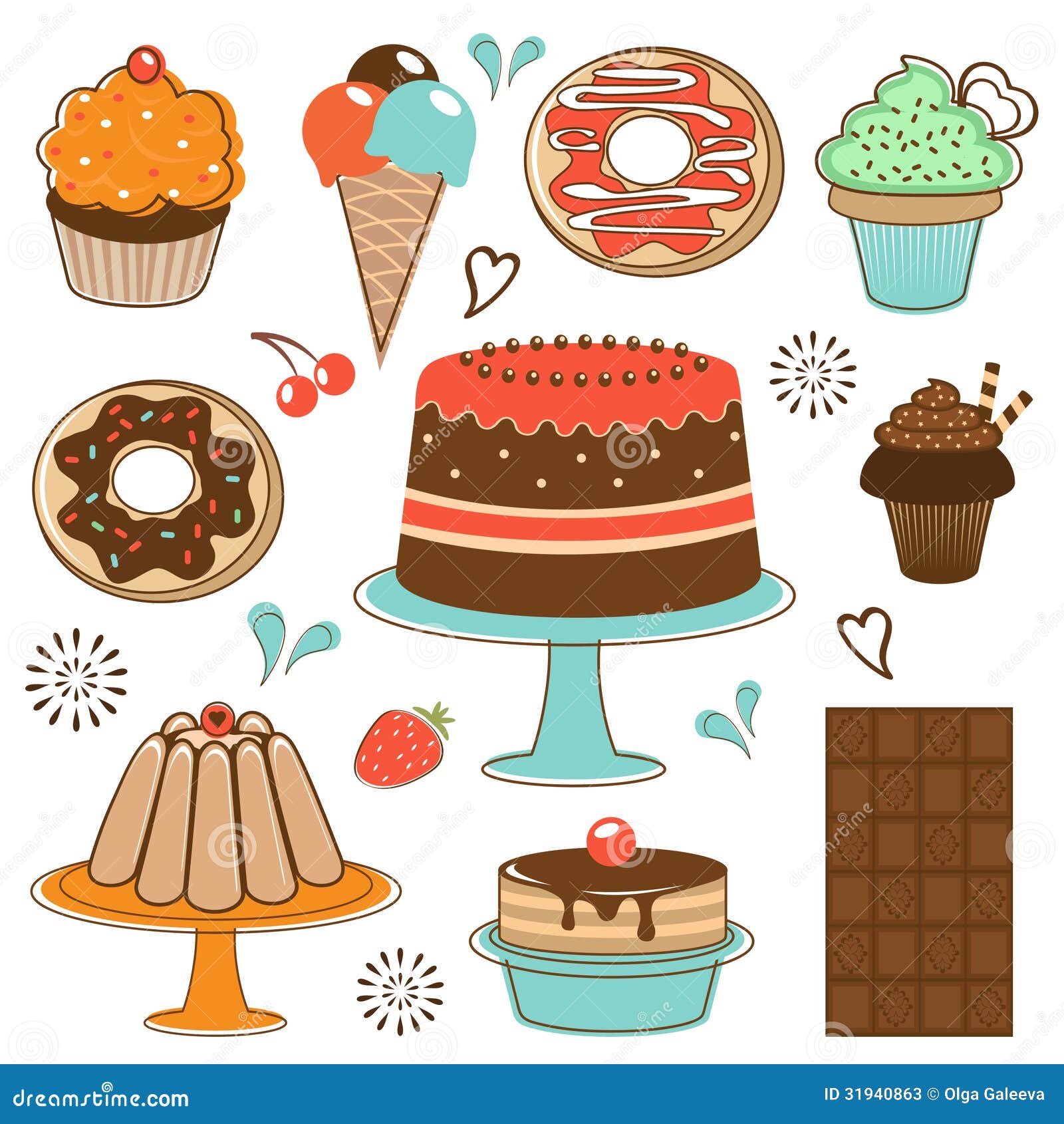 Colorful Desserts Collection Stock Vector - Illustration of baking ...