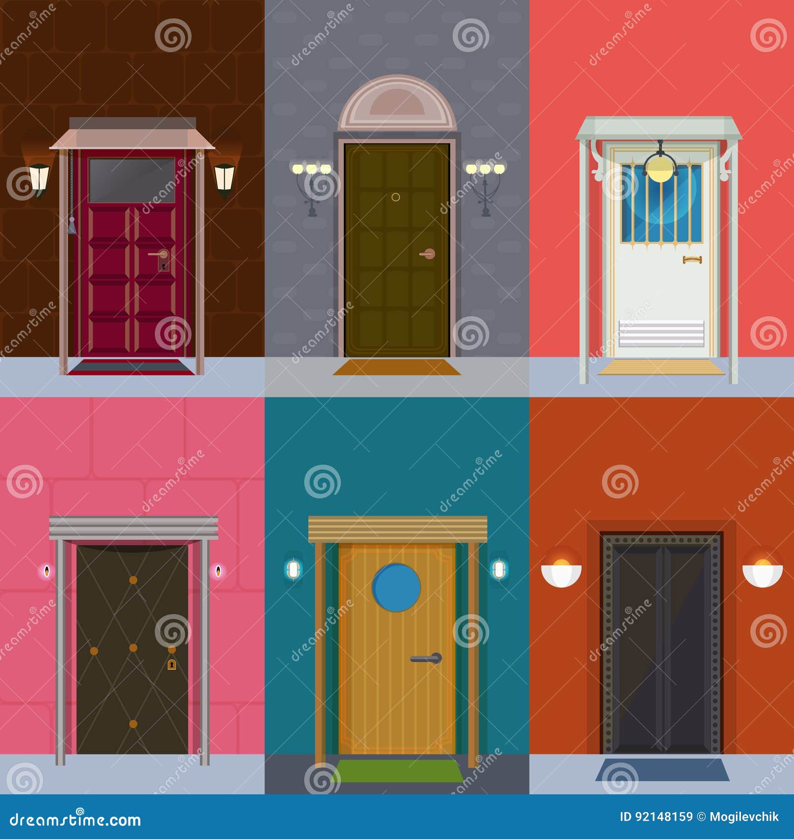 Colorful Detailed Entry Doors Collection Stock Vector - Illustration of ...