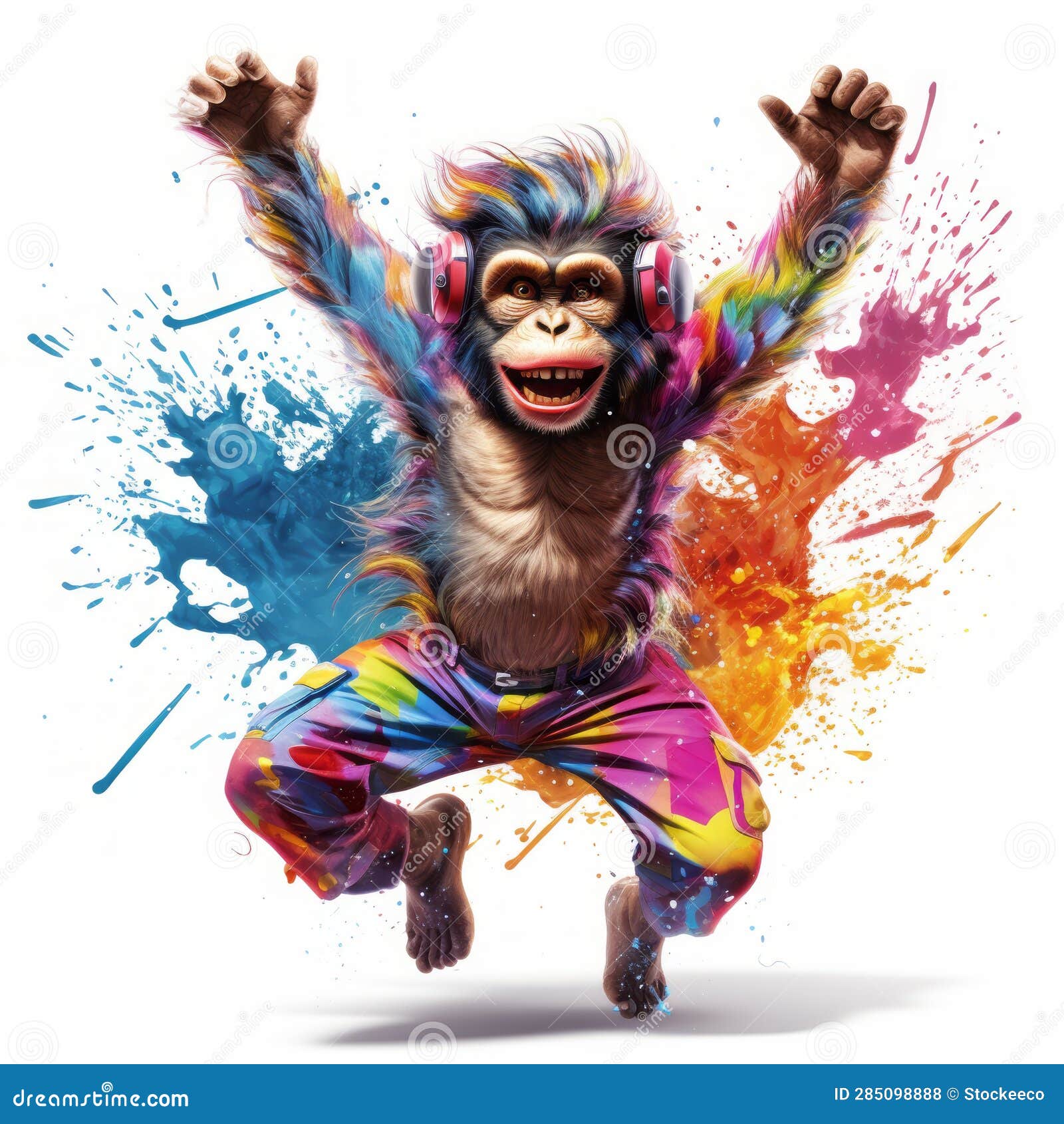 Colorful And Detailed Monkey Clipart In Dynamic Pose Royalty-Free ...