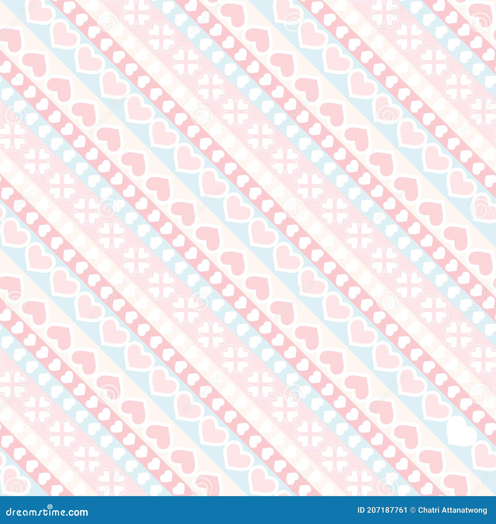 Colorful Diagonal Stripe and Hearts Seamless Pattern Valentine ...