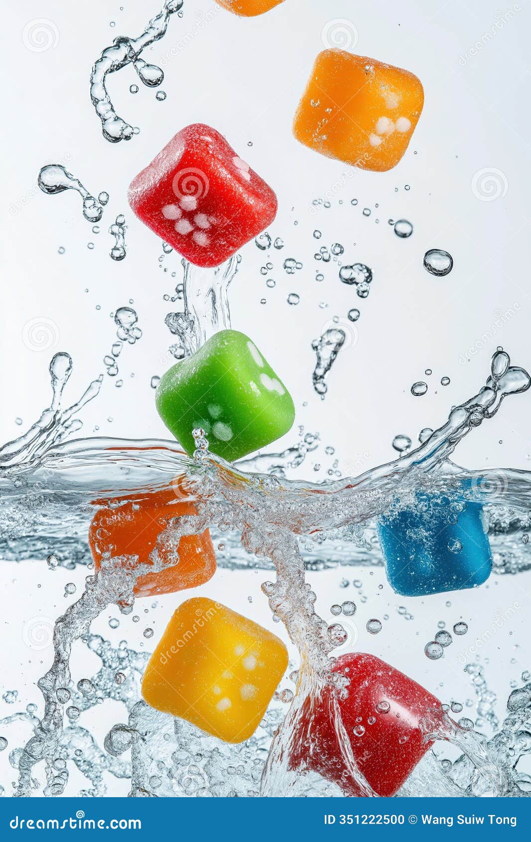 Colorful Dice Splashing into Water Creating Bubbles Stock Illustration ...