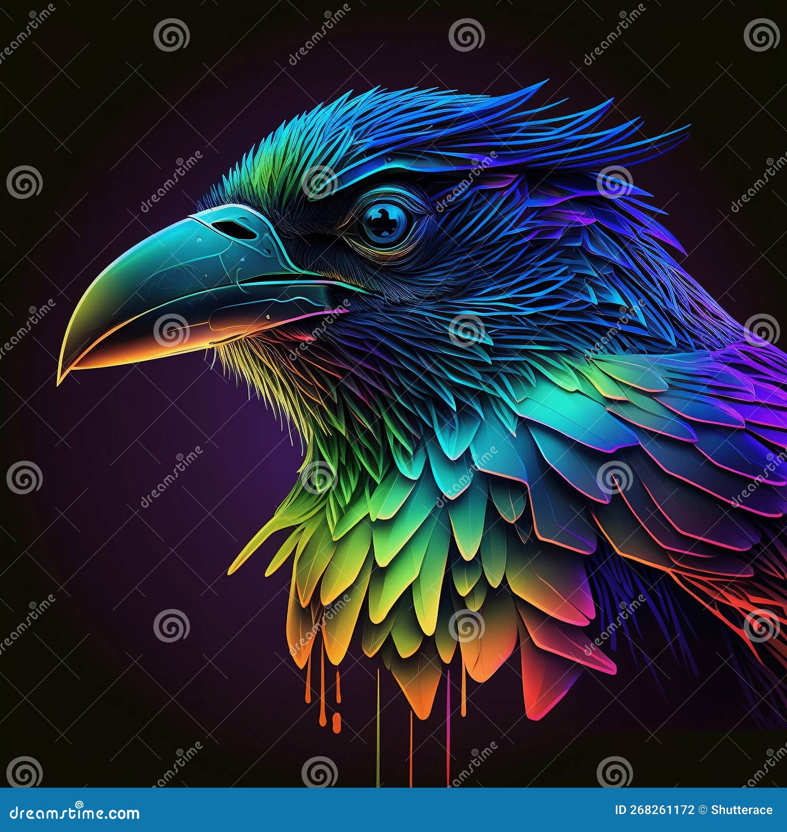 Colorful Digital Art of Crow Face Stock Illustration - Illustration of ...