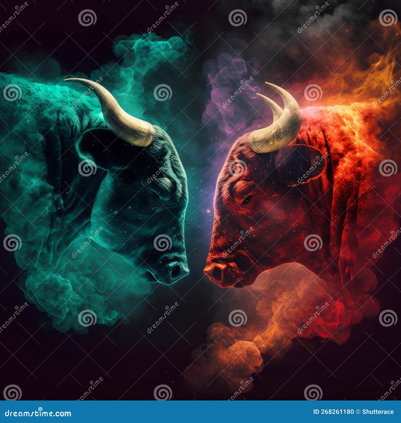 Colorful Digital Art of Fighting Bulls Stock Illustration ...