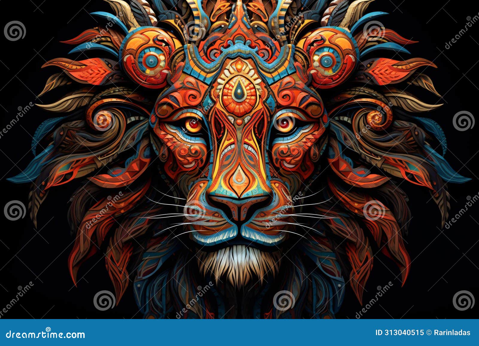 A Colorful Digital Artwork of a Lion Head with a Geometric Pattern for ...