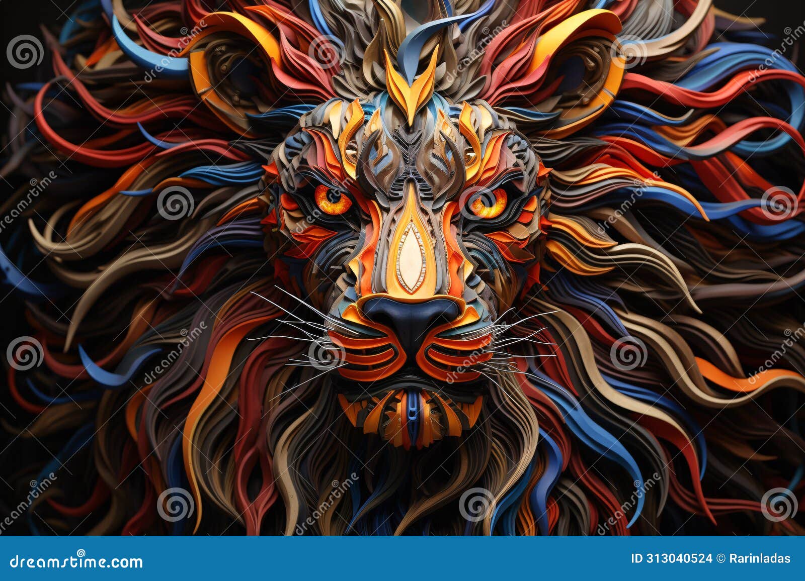 A Colorful Digital Artwork of a Lion Head with a Geometric Pattern for ...