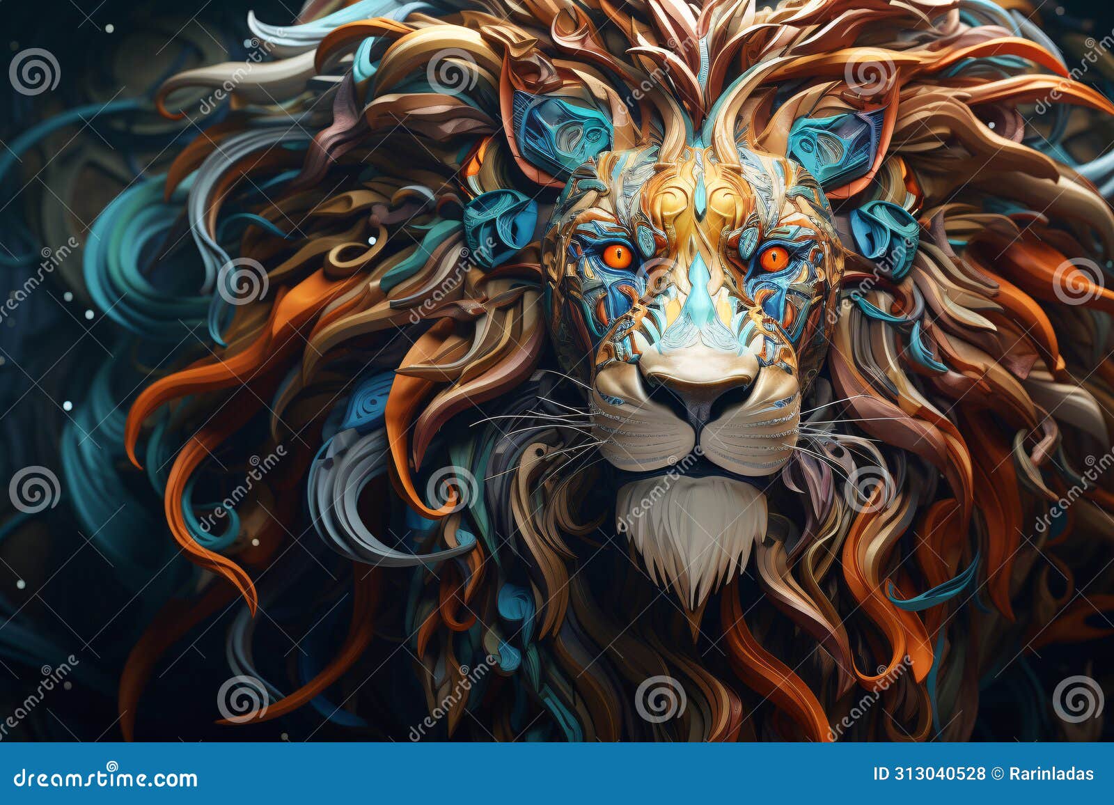 A Colorful Digital Artwork of a Lion Head with a Geometric Pattern for ...