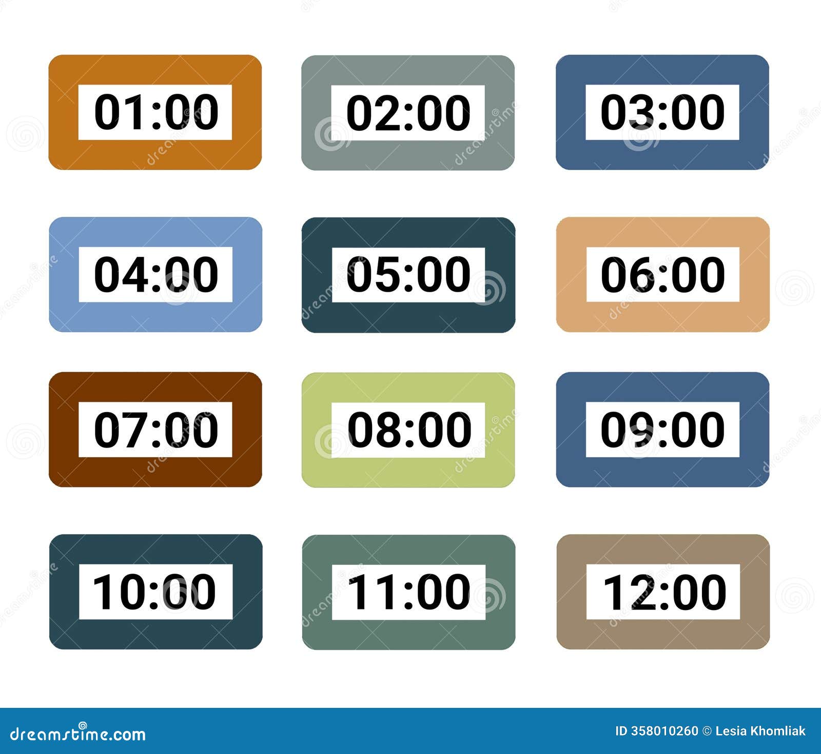 Colorful Digital Clock Time Display with Different Background Colors ...