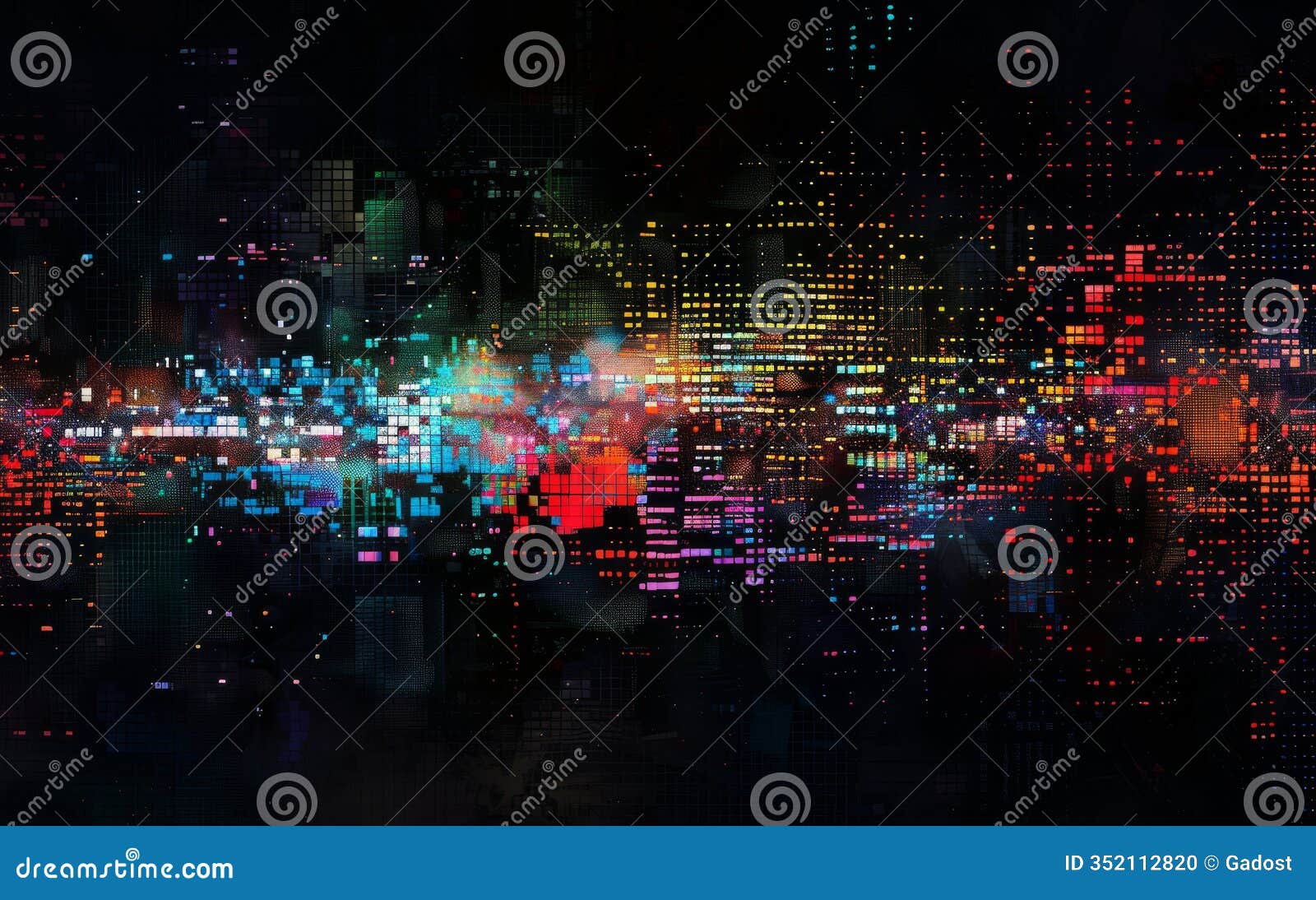 Colorful Digital Data Wave Pattern with Glowing Pixelated Lights for ...
