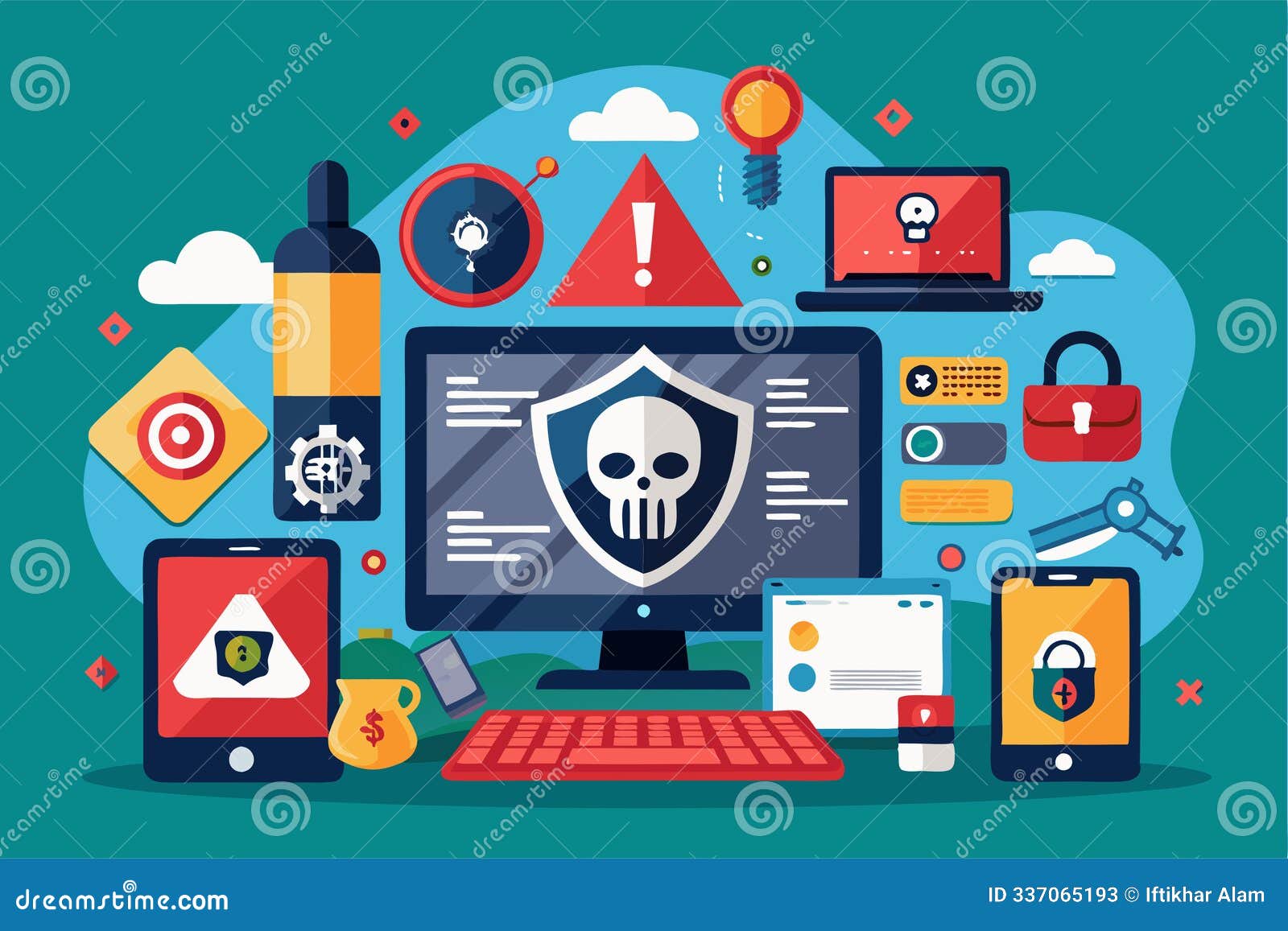 A Colorful Digital Display Showcases a Ransomware Theme with Various ...