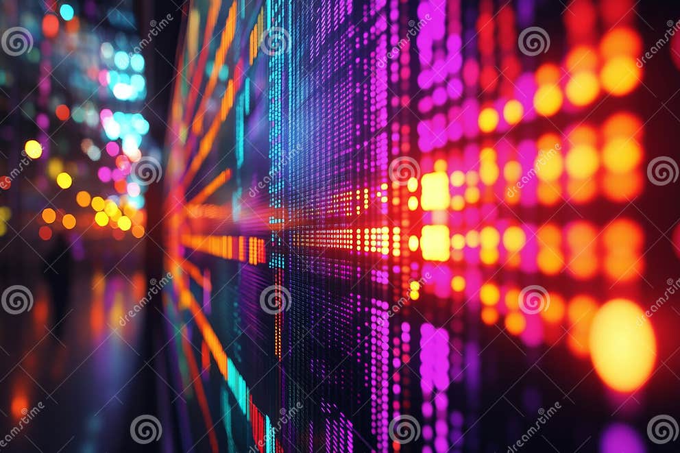 Colorful Digital Display Showcasing Vibrant Patterns in a Modern Urban ...