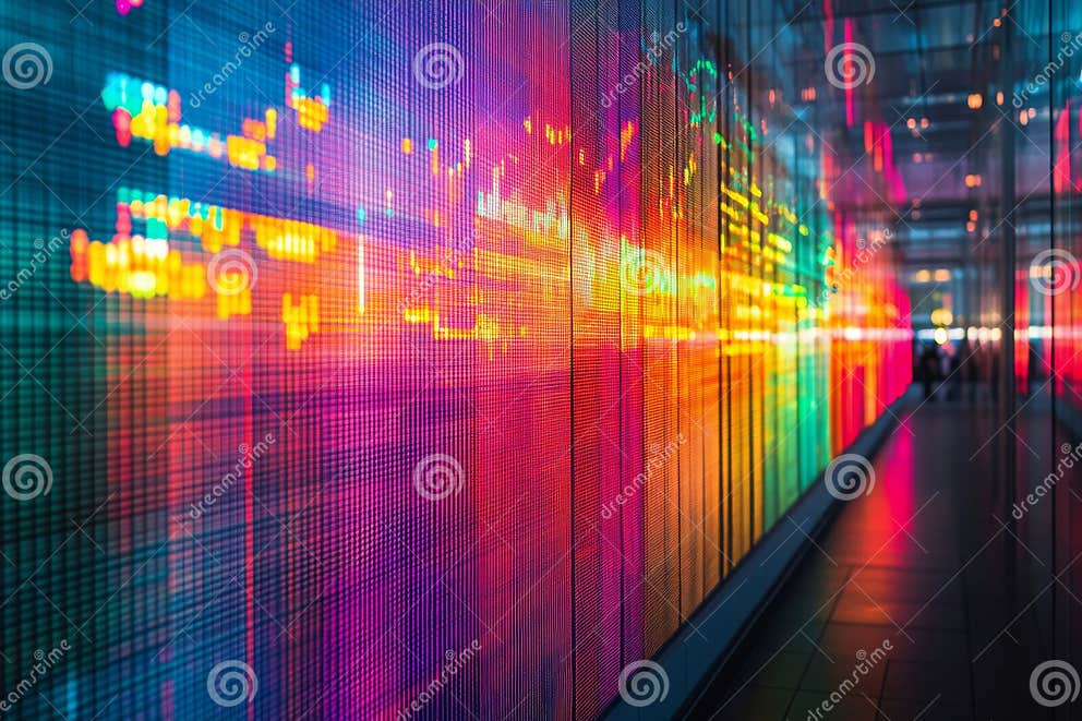 Colorful Digital Display Showcasing Vibrant Patterns in a Modern Urban ...