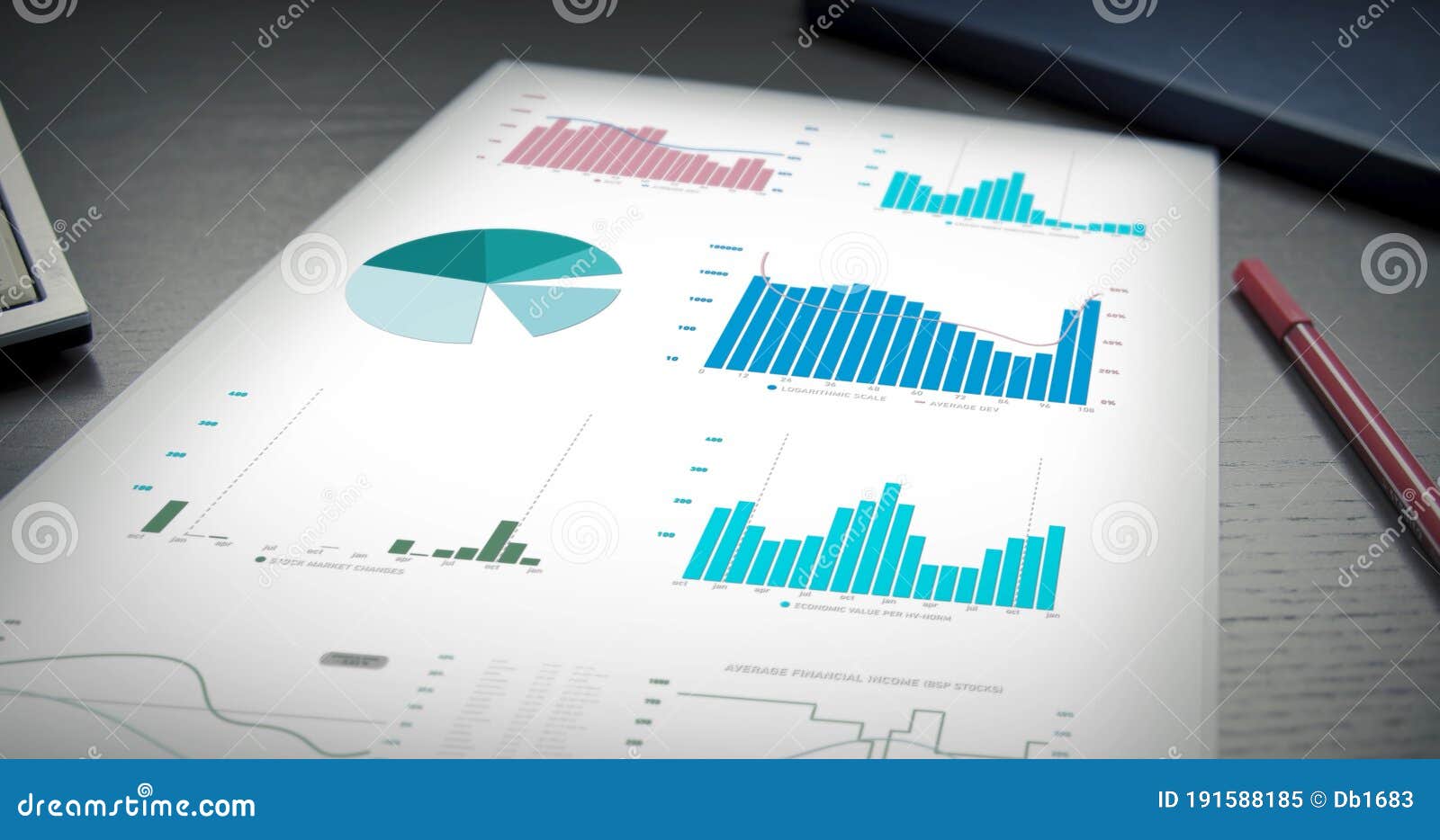 Colorful Digital Graph, Diagram and Information on Paper at Office ...