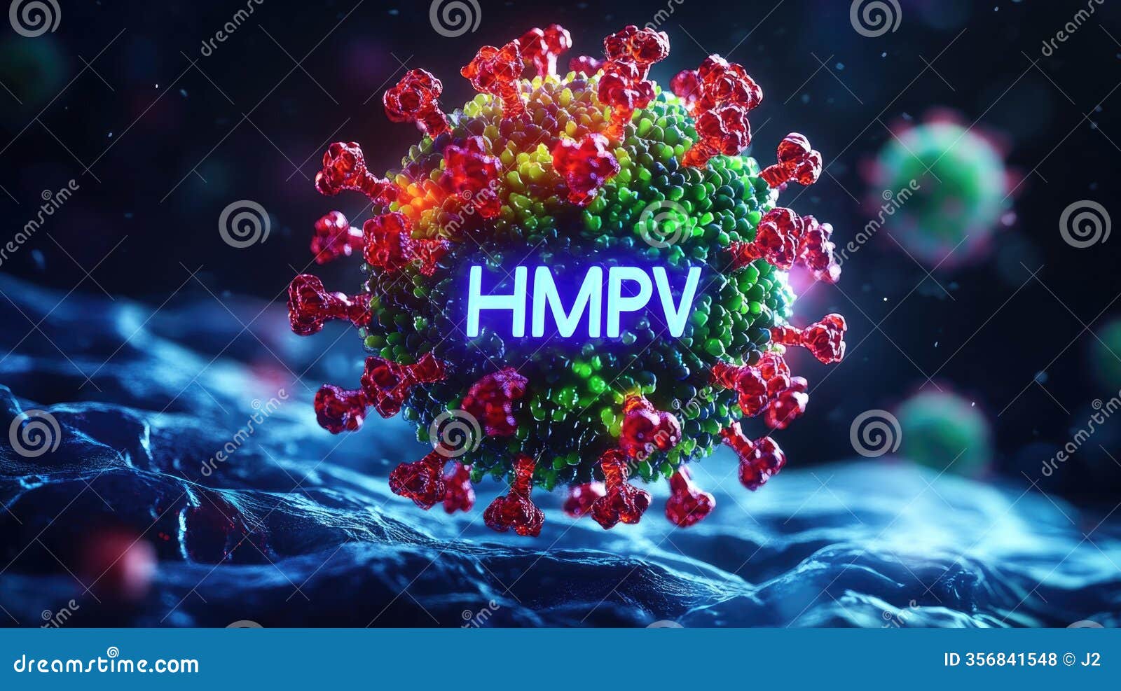 Colorful Digital Illustration of Hmpv Virus Structure with Glowing ...