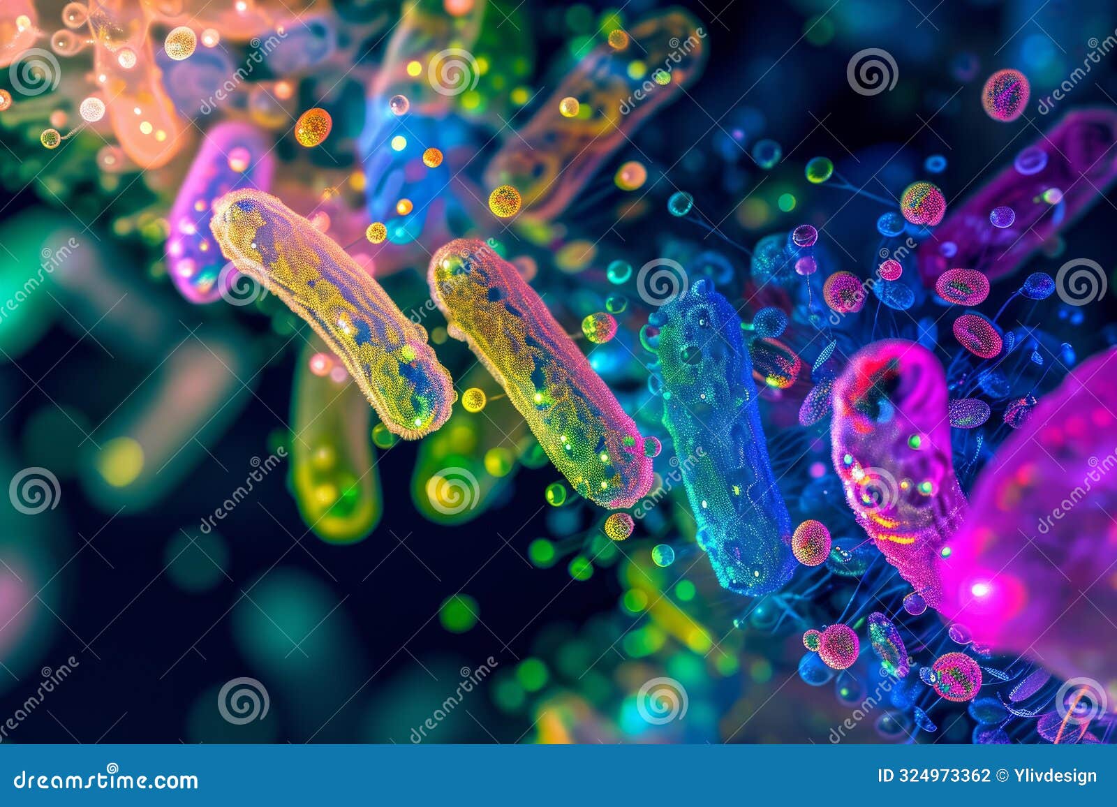 Colorful Digital Illustration of Microscopic Organisms in a Dynamic ...