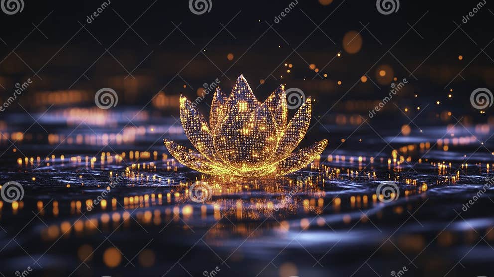 Lotus Flower Illuminated by Vibrant Rainbow Lights with Digital Binary ...