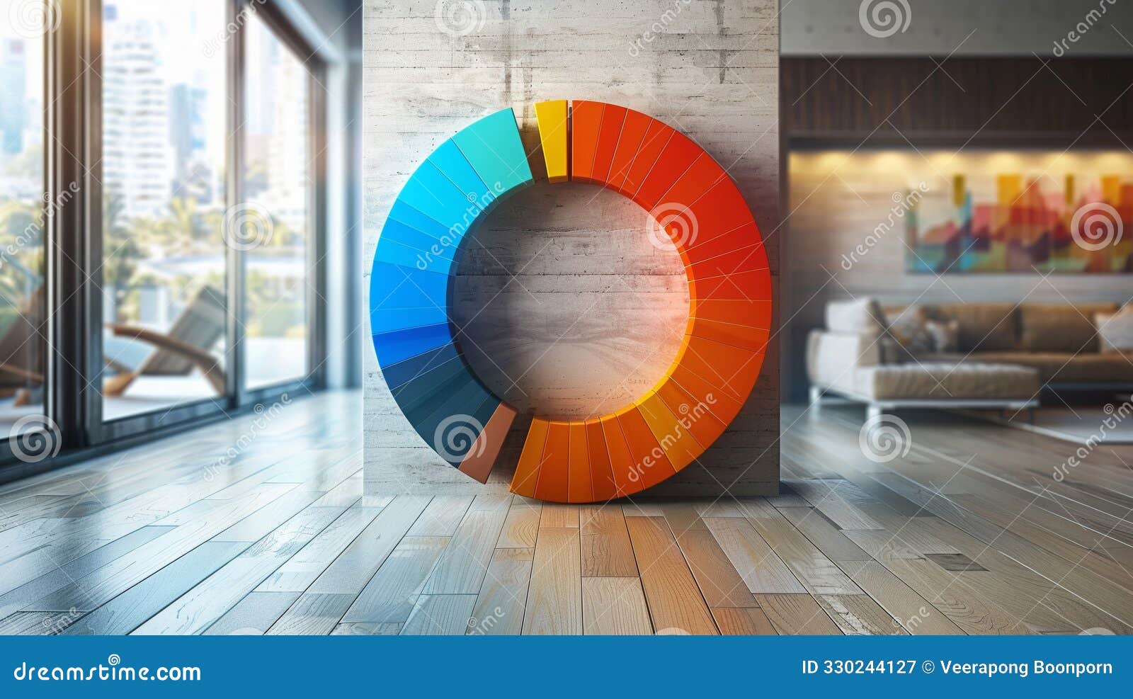 Colorful Digital Pie Chart for Real Estate Distribution, Topdown, with ...