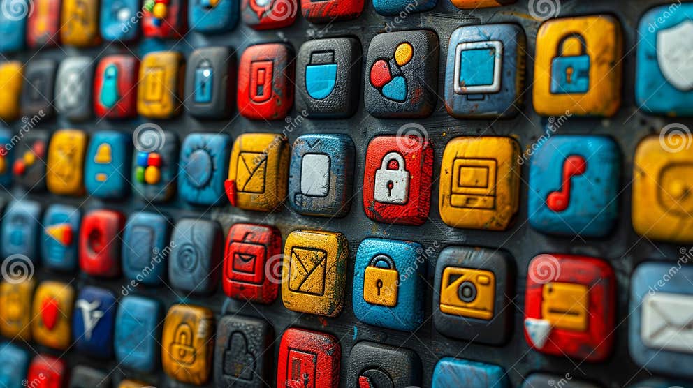 Colorful Digital Security Icons Representing Cybersecurity Measures and ...