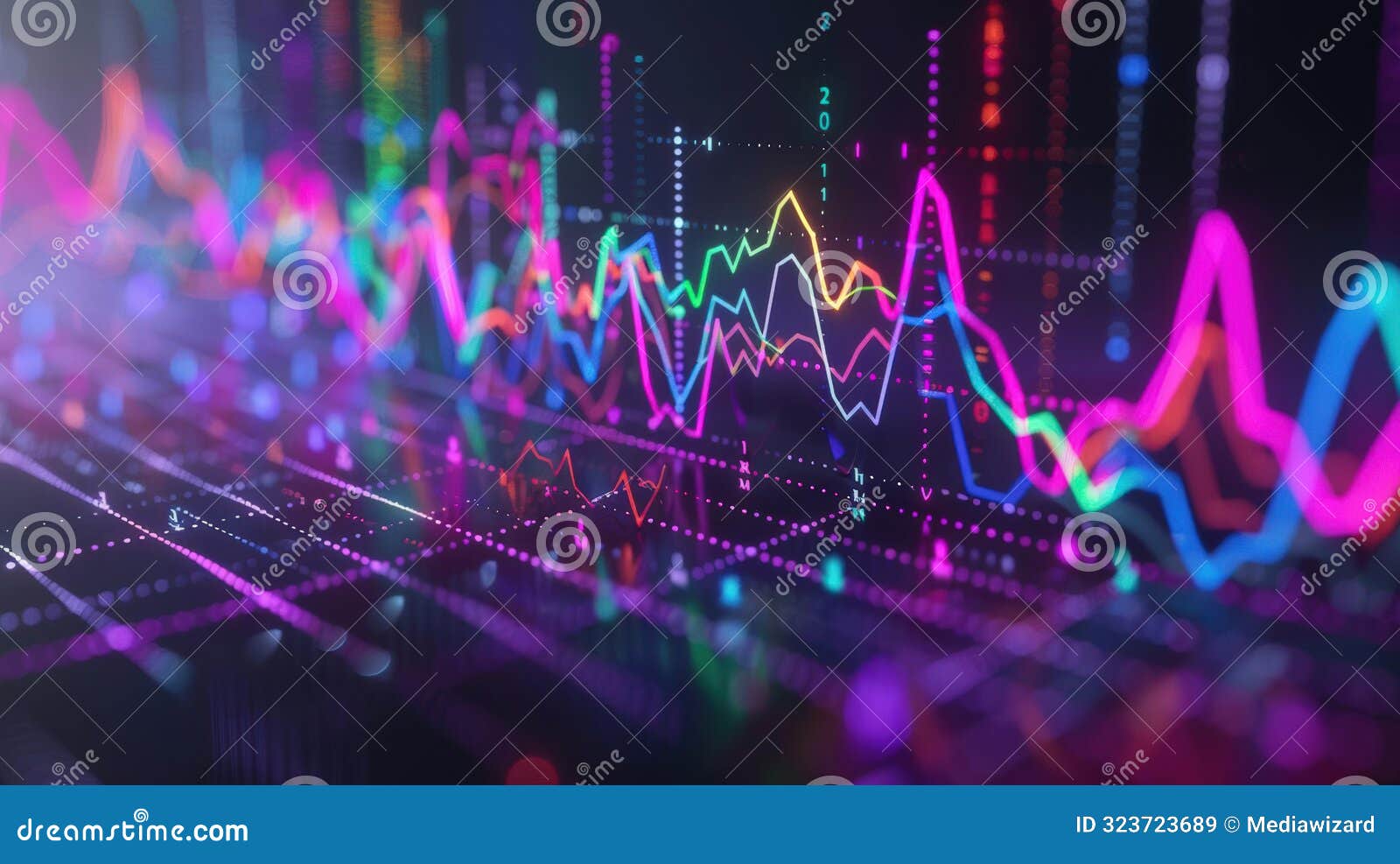 Colorful Digital Waveform and Data Graph on Dark Background ...