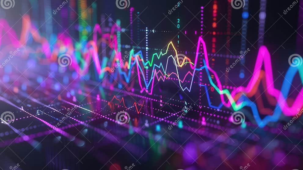 Colorful Digital Waveform and Data Graph on Dark Background ...