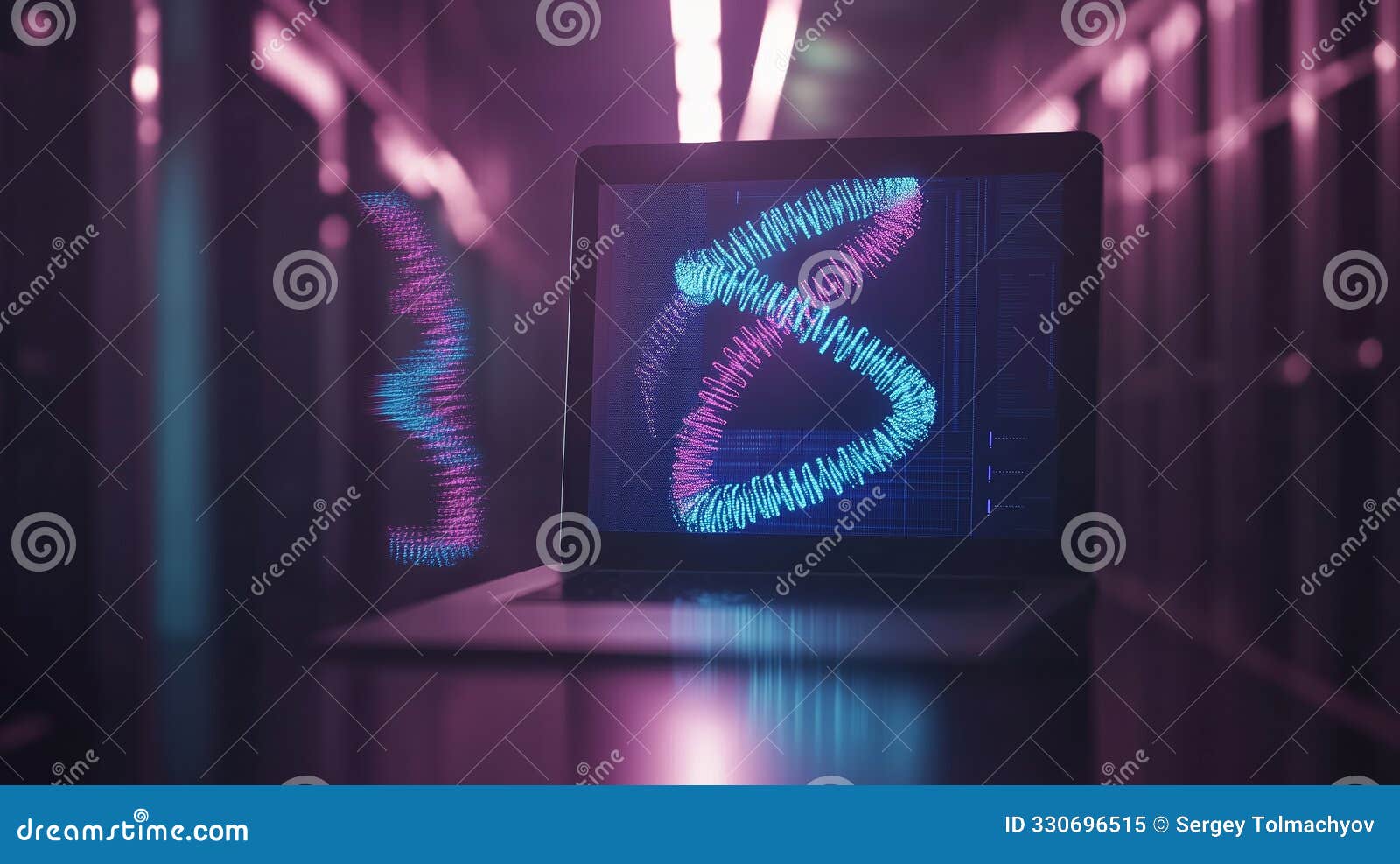 Colorful Digital Waveform Visualization on a Laptop in a Tech Lab at ...