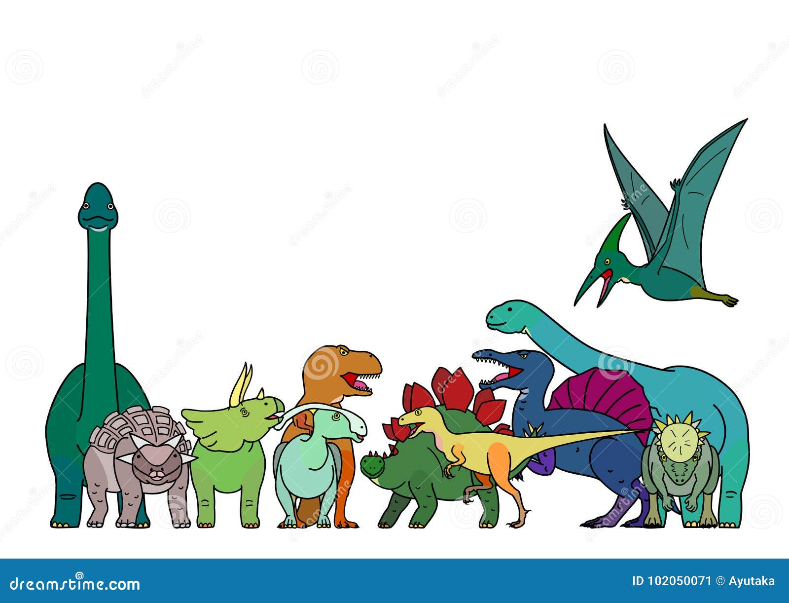 Colorful dinosaur group stock vector. Illustration of flying - 102050071