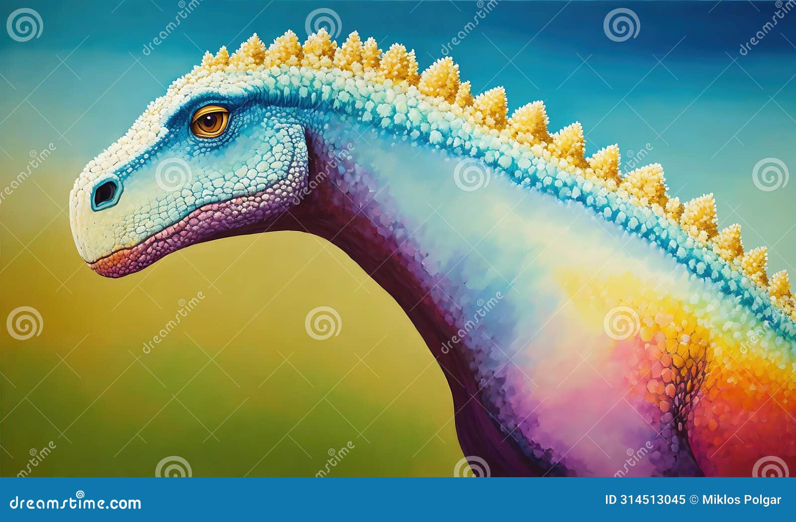 A Colorful Dinosaur with a Rainbow Colored Spikes on Its Back. Stock ...