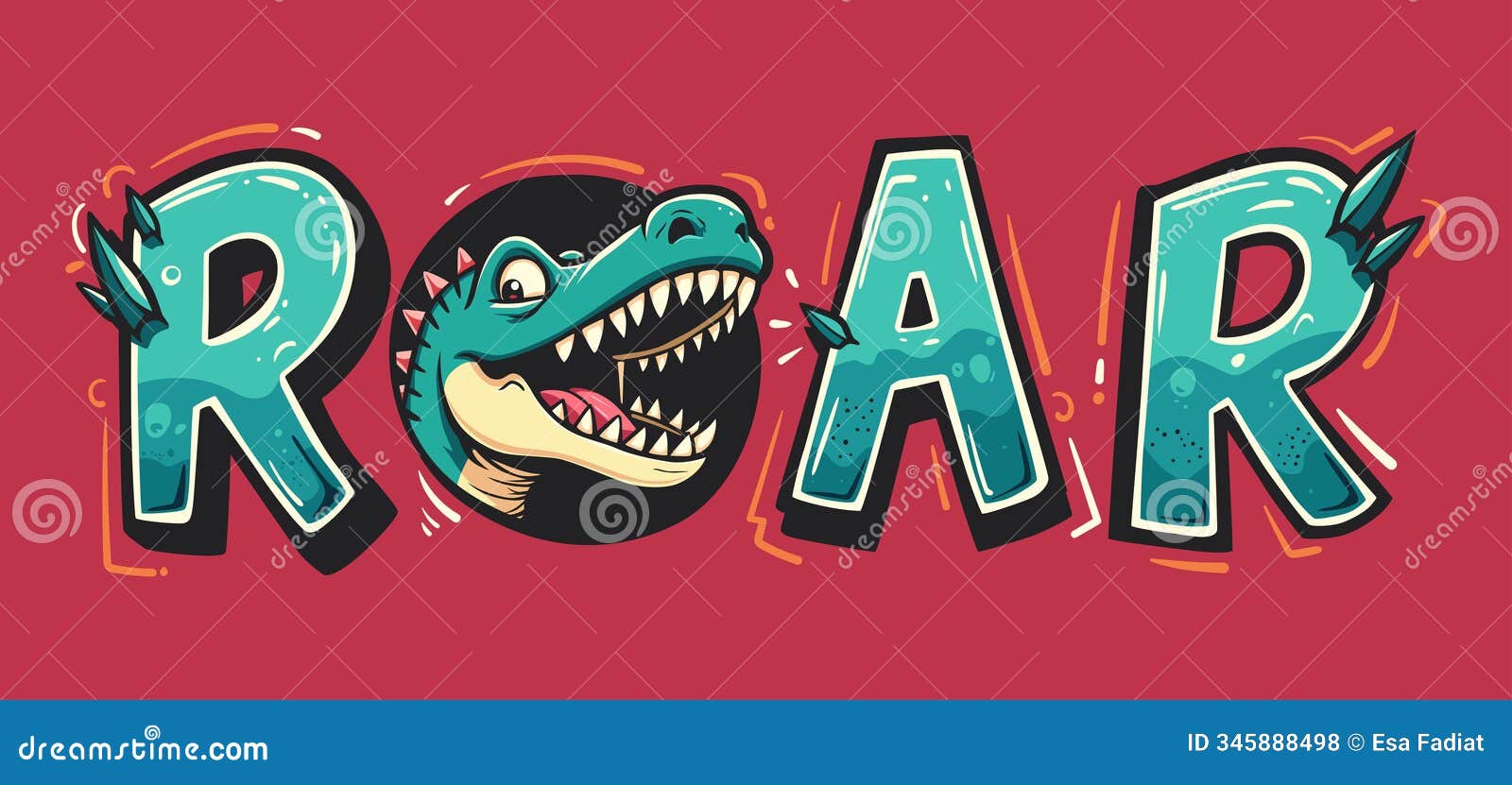 Colorful Dinosaur Roar Typography Illustration Stock Illustration ...