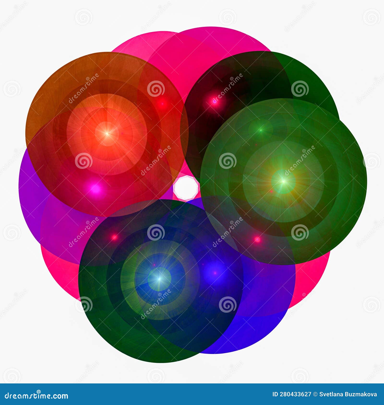 Colorful Discs with Rings Glow and Create a Pattern on a White ...
