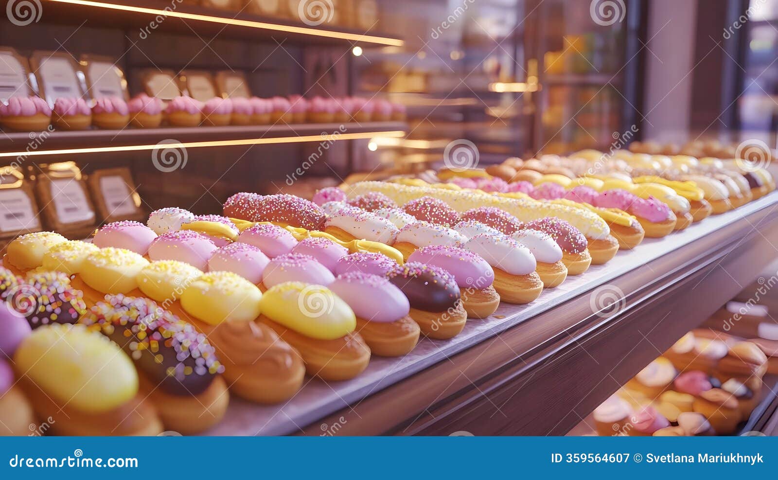Colorful Display of Assorted Eclairs with Sprinkles in a Cafe Bakery ...