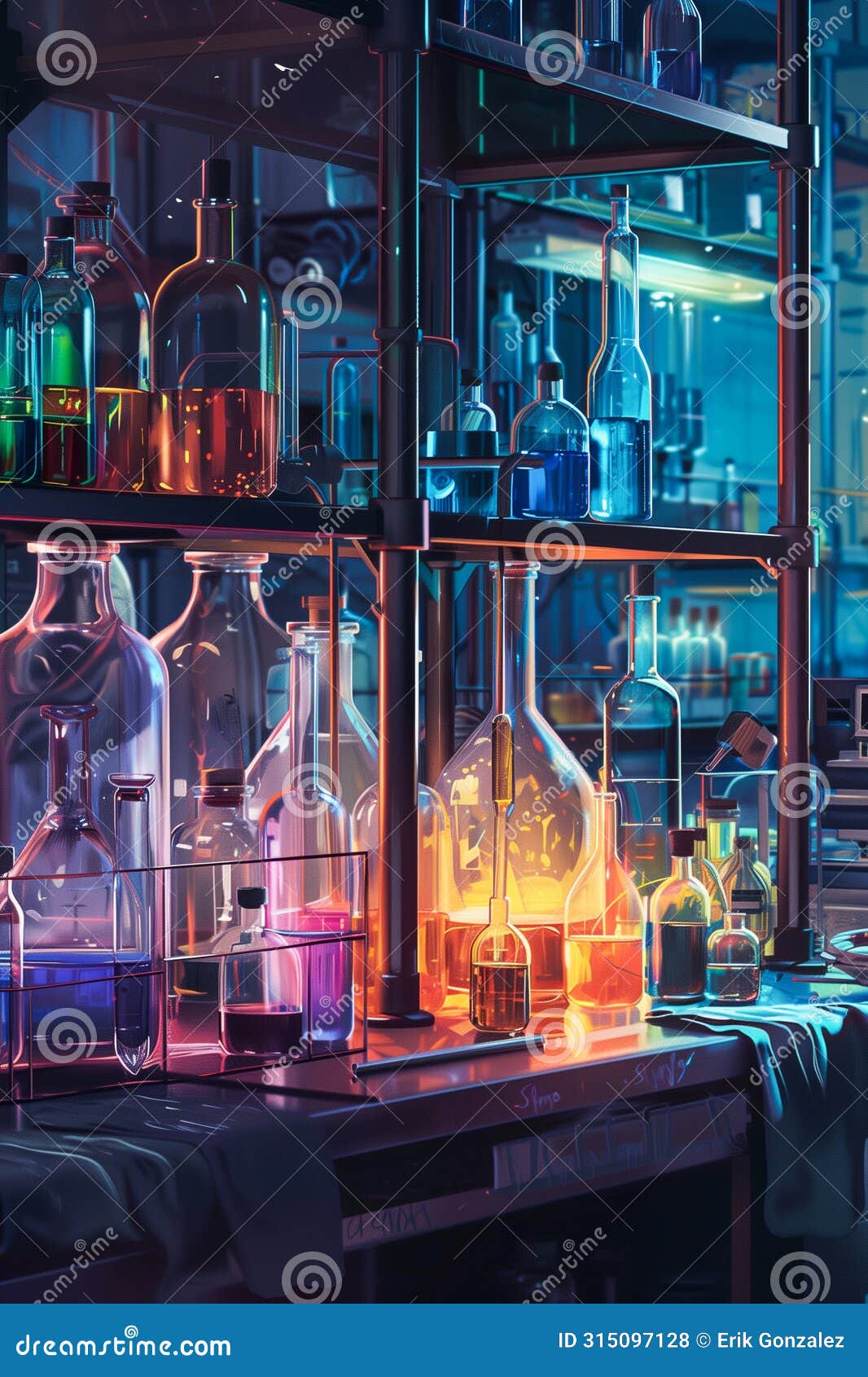 A Colorful Display of Bottles and Vials on a Table Stock Photo - Image ...
