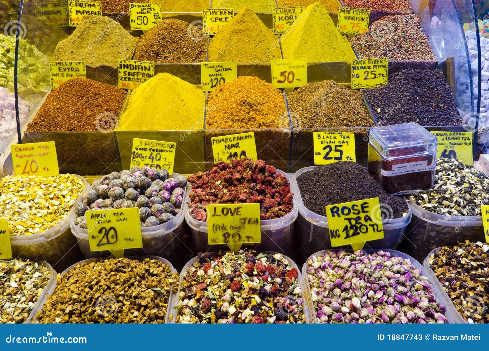 Colorful Display of Spices and Tea in Spice Bazaar Stock Image - Image of apple, bazar: 18847743