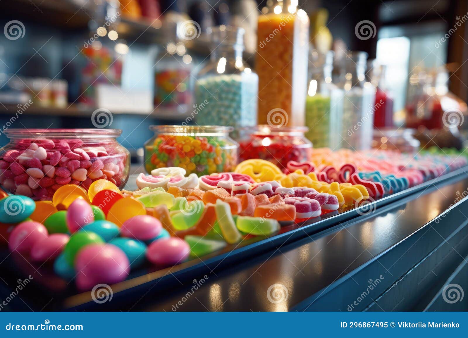 A Colorful Display of Tempting Sweets at the Candy Store Counter Stock ...