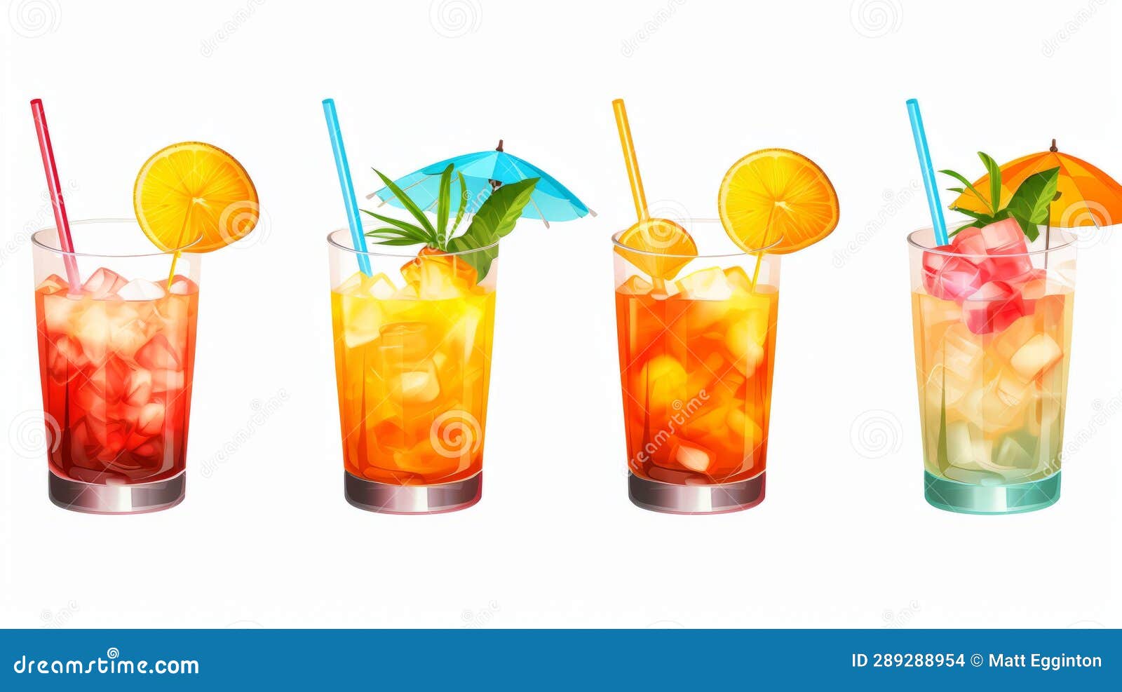 Colorful Display of Various Drinks in Glasses Stock Illustration ...