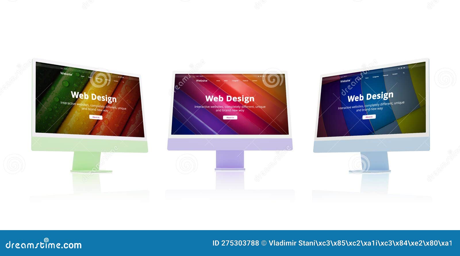 Colorful Displays on a Desk, Showcasing a Unique Web Design Studio Concept Web Page Stock Photo ...