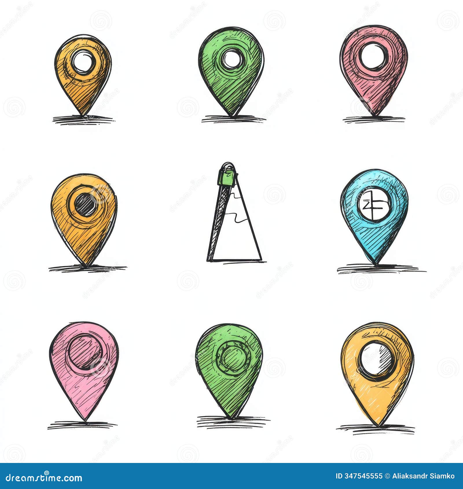 Colorful and Diverse Map Markers Illustrated in a Grid Layout Stock ...