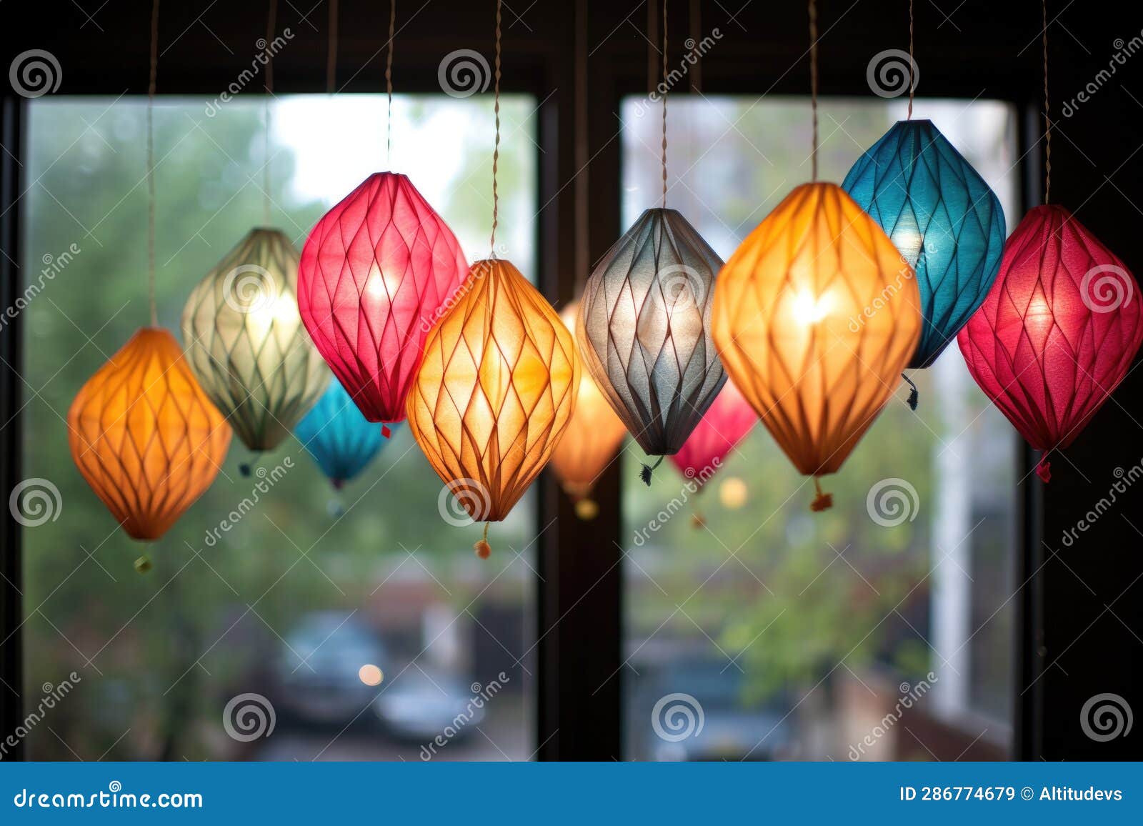 Colorful Diwali Paper Lanterns on a String Stock Illustration ...