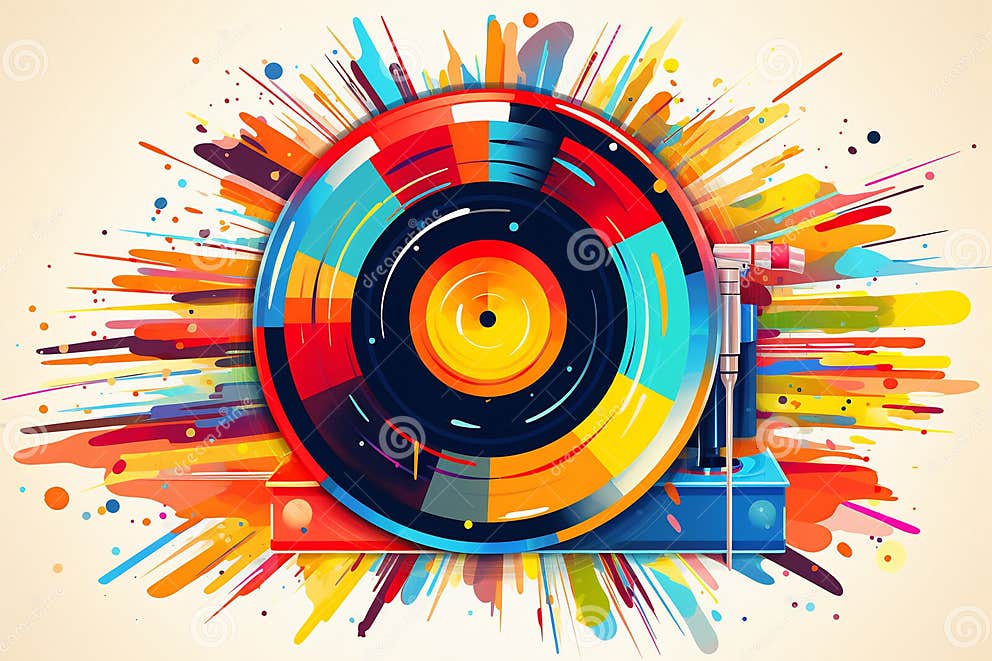 Colorful Djs Turntable Surrounded by Splatters Stock Photo - Image of ...