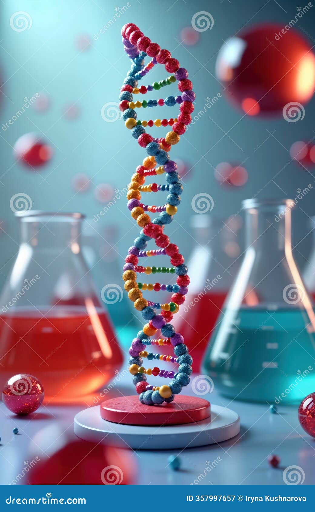 Colorful DNA Model Stands on Platform in Laboratory Setting. Colorful ...
