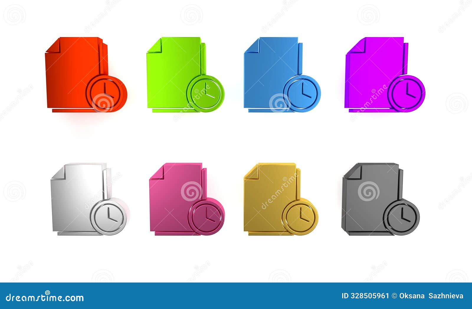 Colorful Document with Clock Icon Isolated on White Background ...