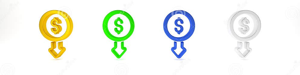 Colorful Dollar Rate Decrease Icon Isolated on White Background. Cost ...