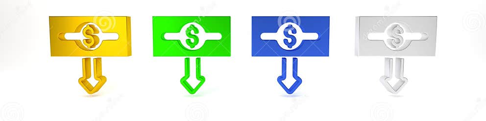 Colorful Dollar Rate Decrease Icon Isolated on White Background. Cost Reduction. Money Symbol ...