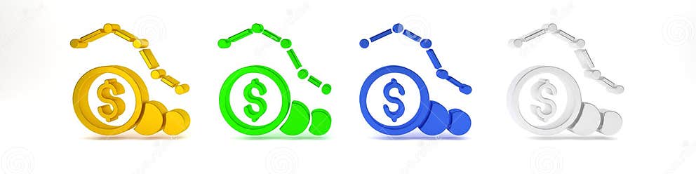 Colorful Dollar Rate Decrease Icon Isolated on White Background. Cost Reduction. Money Symbol ...