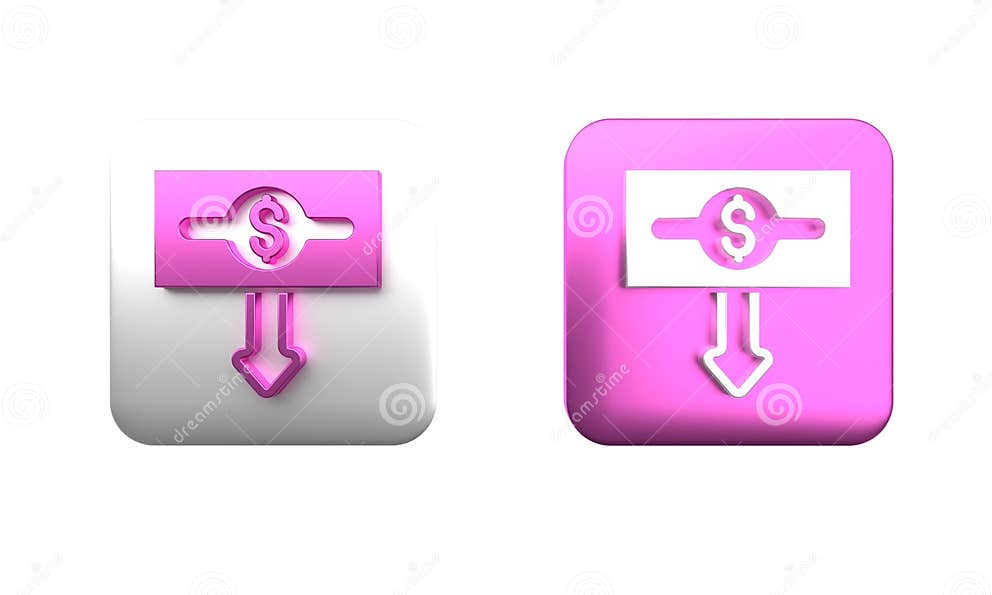 Colorful Dollar Rate Decrease Icon Isolated on White Background. Cost Reduction. Money Symbol ...