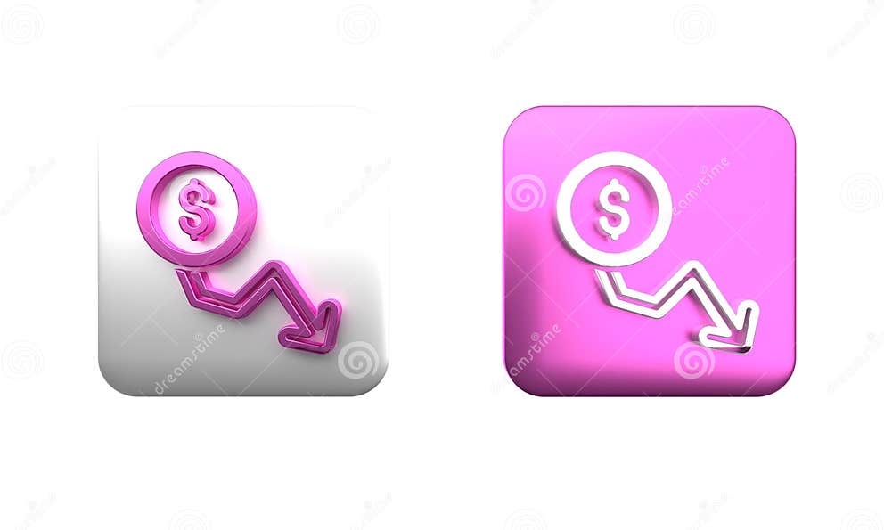 Colorful Dollar Rate Decrease Icon Isolated on White Background. Cost ...