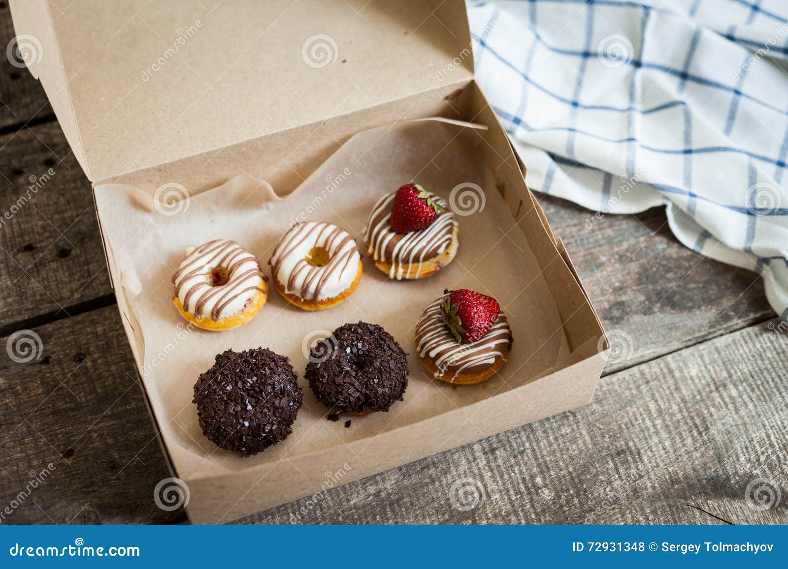 Colorful donuts in box stock photo. Image of milk, breakfast - 72931348