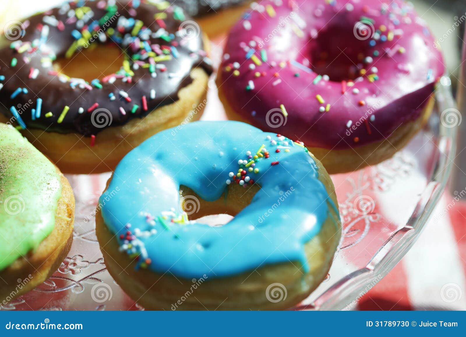 Colorful donuts stock photo. Image of wood, table, breakfast - 31789730