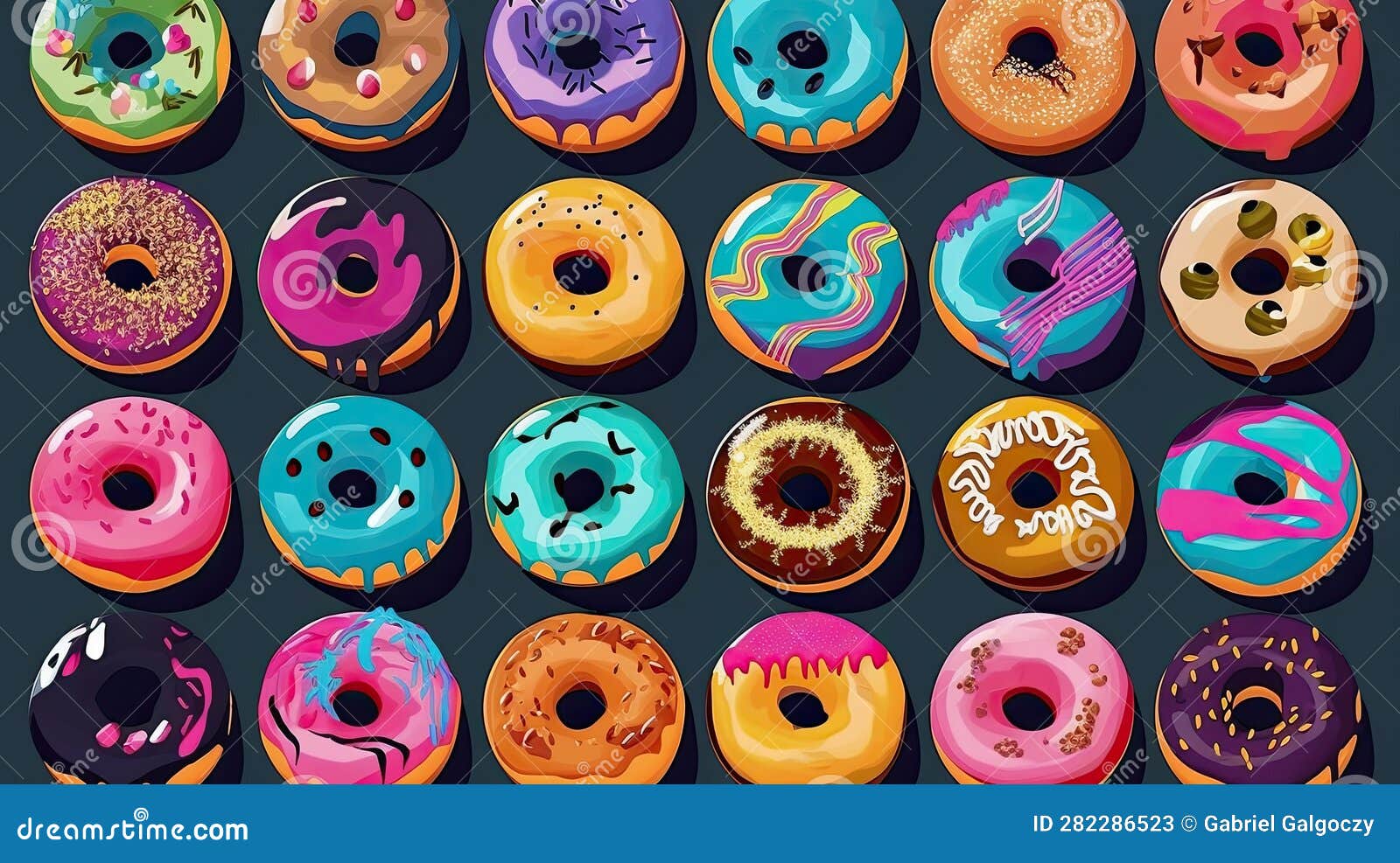 Colorful Donuts on a Dark Background Stock Illustration - Illustration ...