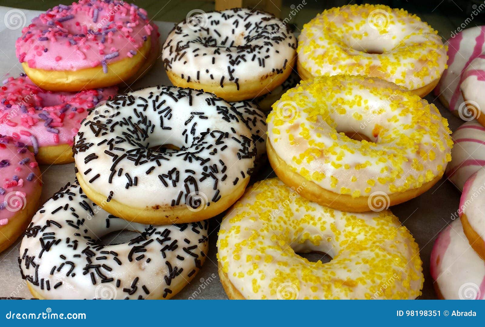 Colorful donuts stock image. Image of confectionery, white - 98198351